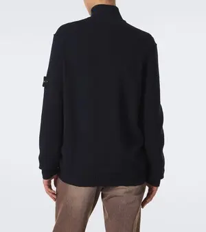 Stone Island Compass Badge Virgin Wool Zip-up Cardigan