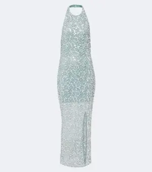 LA FUORI Halterneck Sequined Gown - Blue
