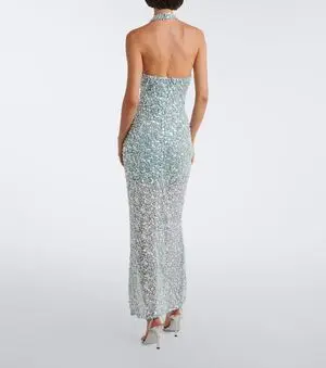 LA FUORI Halterneck Sequined Gown