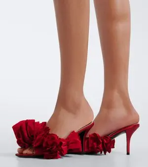 Magda Butrym Floral Appliqué Satin Mules