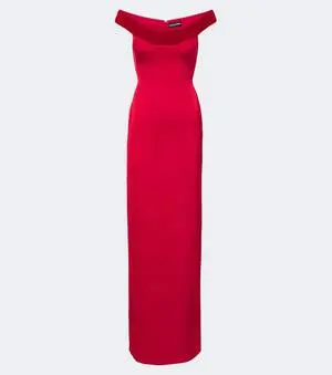 David Koma Velvet-trimmed Off-shoulder Satin Gown - Red