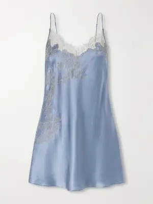 Carine Gilson Lace-embroidered Silk-satin Mini Dress - Blue