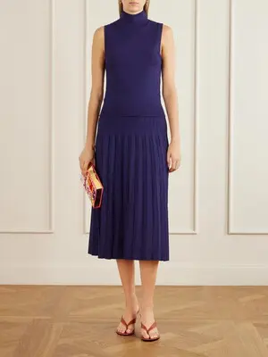 Staud Lena Pleated Knitted Midi Skirt