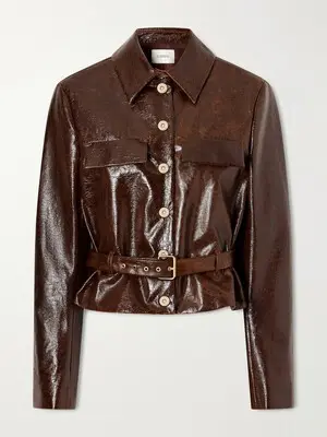Sportmax Canditi Cropped Belted Coated-cotton Jacket - Brown