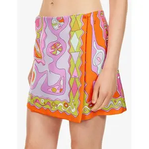 Emilio Pucci Printed Wrap-over Silk Mini Skirt