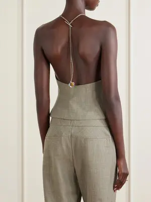 Christopher Esber Banyan Crystal-embellished Wool And Linen-blend Vest