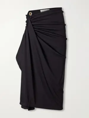 Christopher Esber Droplet Crystal Clasp Cascade Embellished Ribbed Midi Skirt - Black