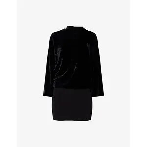 Rick Owens Long-sleeve Draped Velvet Silk-blend Top - Black