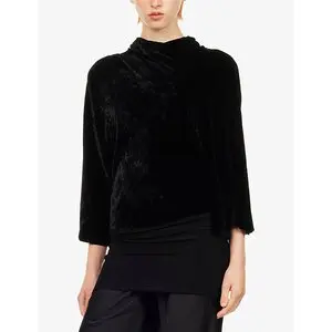 Rick Owens Long-sleeve Draped Velvet Silk-blend Top