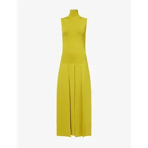 Alaïa Cut-out Pleated Stretch-knit Maxi Dress - Lime