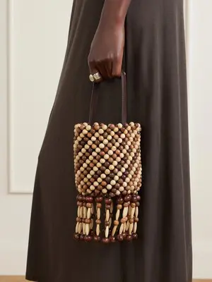 Rabanne Beaded Mini Wood Shoulder Bag