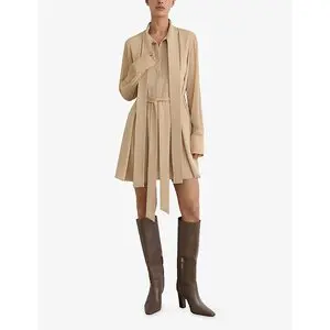 REISS Iman Tie-neck Woven Mini Dress