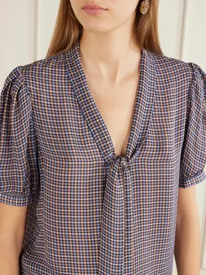 FRAME The Sonnet Checked Silk Blouse