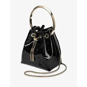 JIMMY CHOO Bon Bon Shiny Biker Leather Bucket Bag