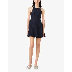 Maje Halterneck Flower-brooch Denim Mini Dress