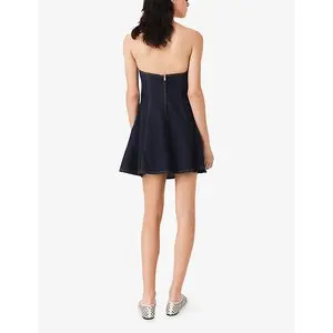 Maje Halterneck Flower-brooch Denim Mini Dress