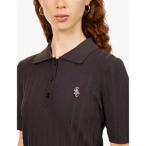 SPORTY & RICH Logo-embroidered Ribbed-knit Polo Shirt - Cioco