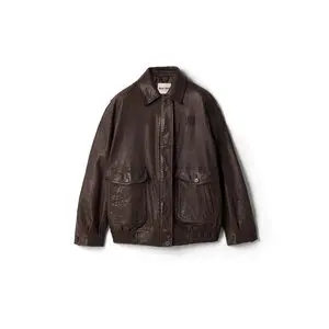 Miu Miu Leather Blouson Jacket - Dark Brown