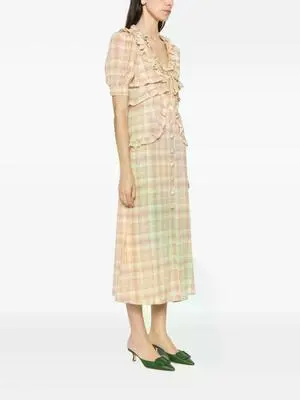 Alessandra Rich Checked Silk Midi Dress