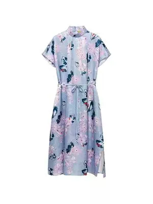 Shanghai Tang Floral-print Silk Midi Dress - Blue