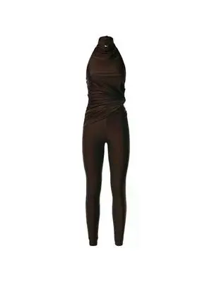 Andamane Tatiana Draped Halterneck Jumpsuit - Brown