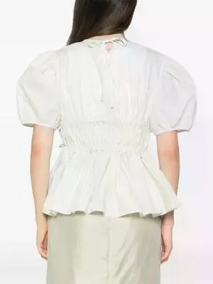 Cecilie Bahnsen Papillon Matelassé Peplum Top - Neutrals