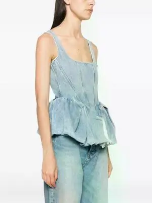 MARQUES' ALMEIDA Denim Corset Top With Peplum Hem