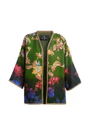 Etro Floral-jacquard Open-front Jacket - Green