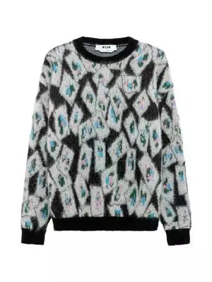 MSGM Geometric-pattern Mohair-blend Sweater - Grey