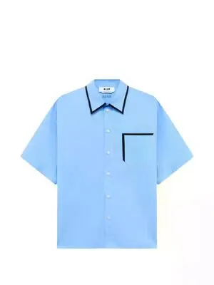 MSGM Piping-detail Embroidered-logo Shirt - Blue