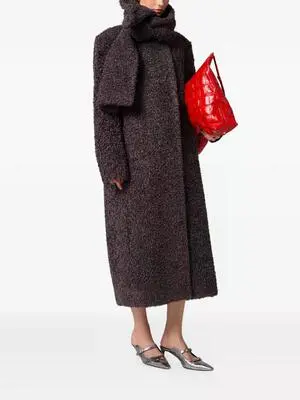 MSGM Scarf-detail Bouclé-effect Coat - Purple