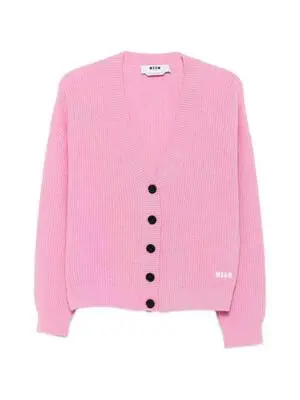 MSGM Ribbed V-neck Cardigan With Embroidered Logo