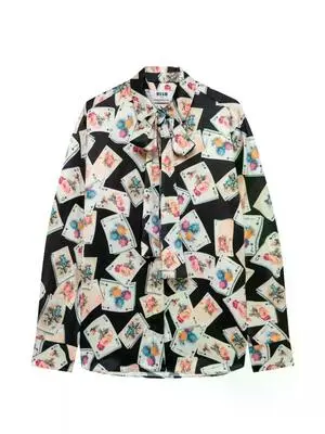 MSGM Playing-card-print Pussy-bow Blouse - Black