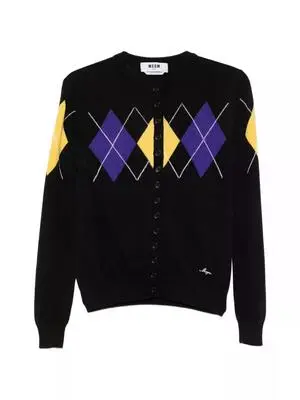 MSGM Argyle-intarsia Button-up Cardigan - Black