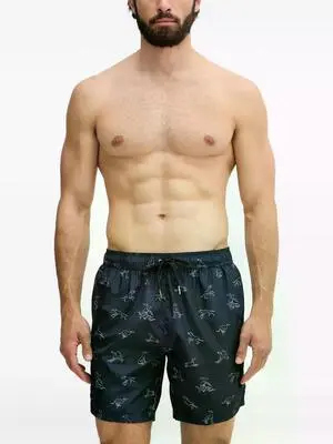 TRUSSARDI Greyhound-print Drawstring Swim Shorts - Blue