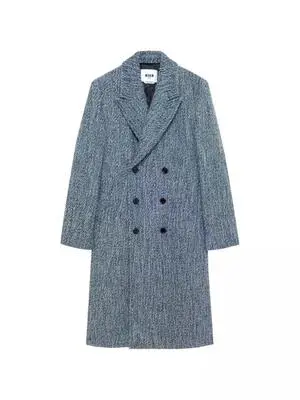 MSGM Double-breasted Marl-effect Coat - Blue