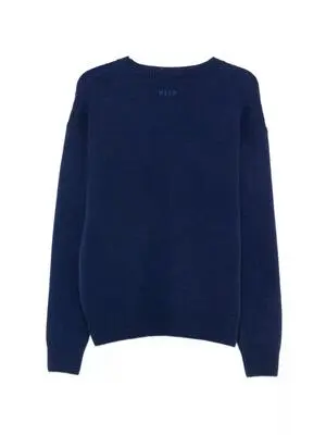 MSGM Navy Intarsia-knit Logo Embroidered Sweater