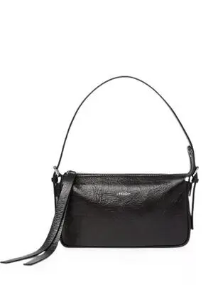 Fendi Small Zip Top Crinkled-leather Shoulder Bag - Black