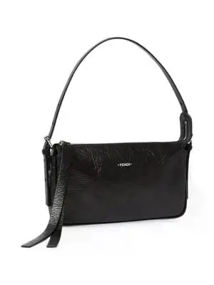 Fendi Small Zip Top Crinkled-leather Shoulder Bag - Black