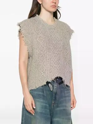 R13 Cable-knit Frayed Sweater Vest - Grey