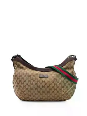Gucci Gg Canvas Web Half Moon Crossbody Bag