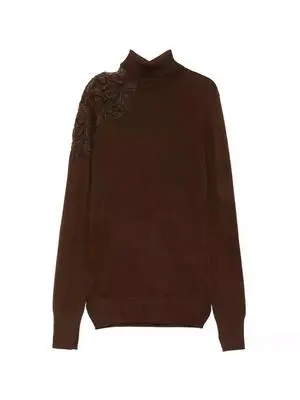 Ermanno Scervino Lace-panelled Roll-neck Sweater - Brown