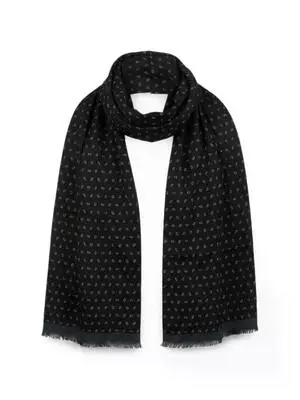 Valentino Garavani Monogram-print Frayed Scarf - Black