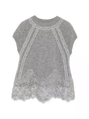 Ermanno Scervino Lace-trim Knitted Top - Grey
