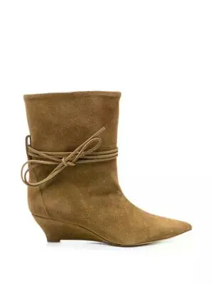 ODISSI Suede Wedge Boots With Bow Detail - Brown