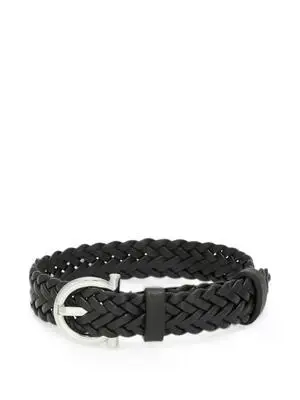 FERRAGAMO Braided Leather Gancini Clasp Bracelet - Black