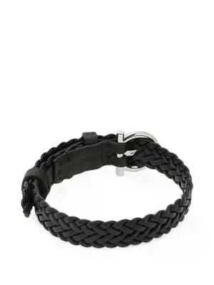 FERRAGAMO Braided Leather Gancini Clasp Bracelet