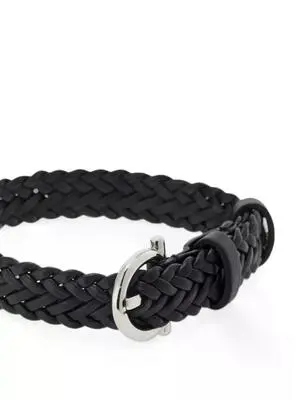 FERRAGAMO Braided Leather Gancini Clasp Bracelet