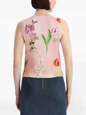Oscar De La Renta Sleeveless Botanical Print Knit Top - Pink