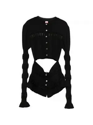 FETICO Convertible Sheer Lace Striped Cardigan - Black